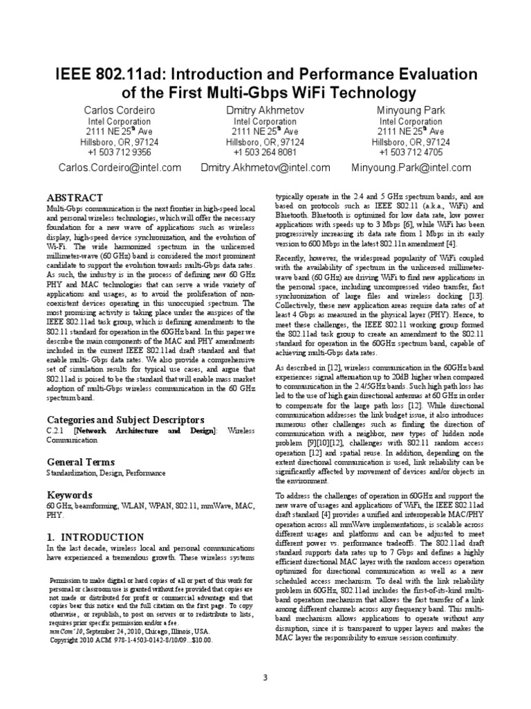 Ieee 802.11ad: Introduction and Performance Evaluation of The First ...