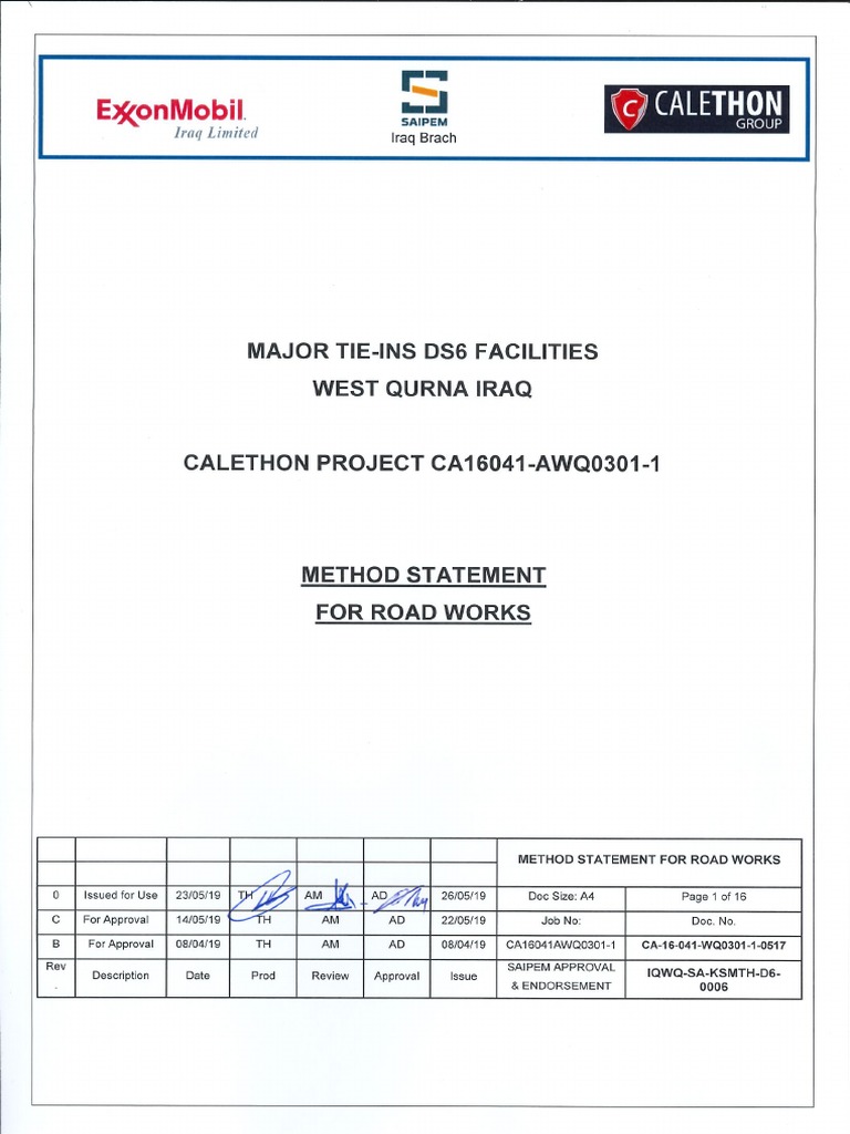 Method Statement For Road Works | PDF | Road Surface | Asphalt