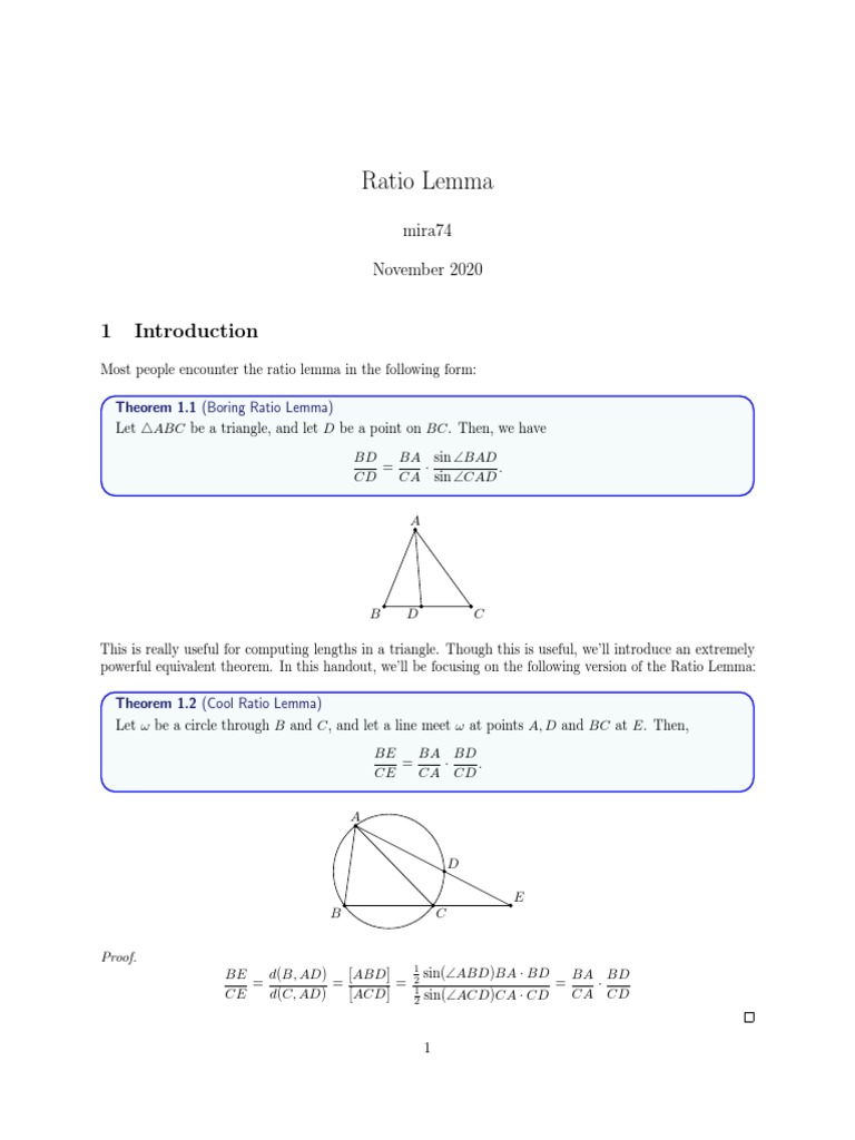 Ratio Lemma | PDF | Triangle | Circle