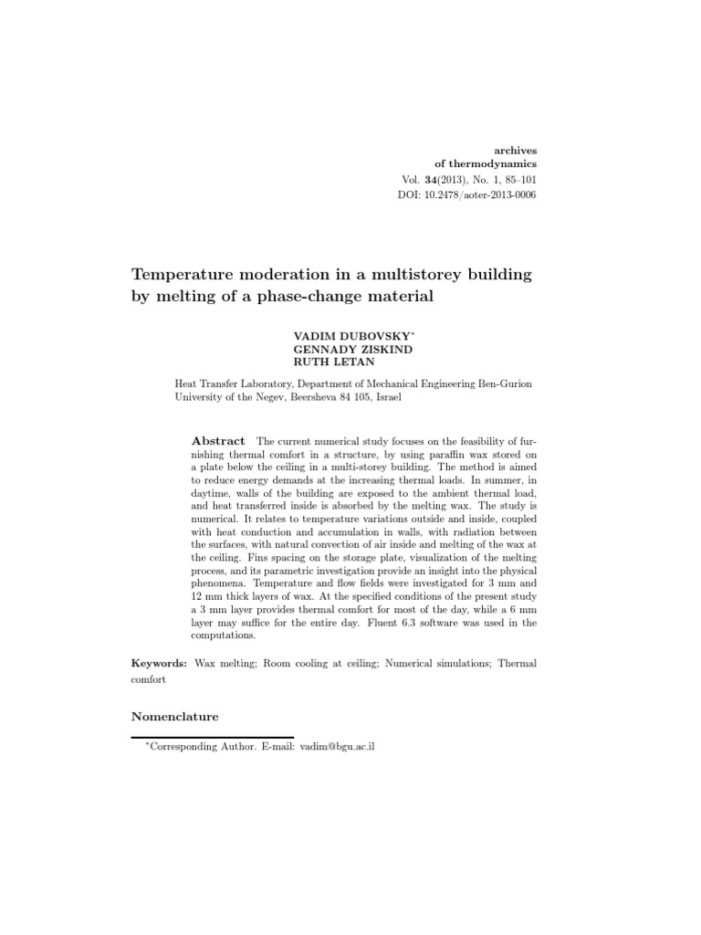 Temperature Moderation in A Multistorey Building by Melting of A Phase ...