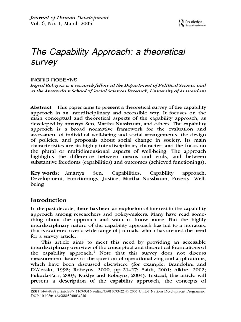 The Capability Approach. A Theoretical Survey | PDF | Philosophical ...