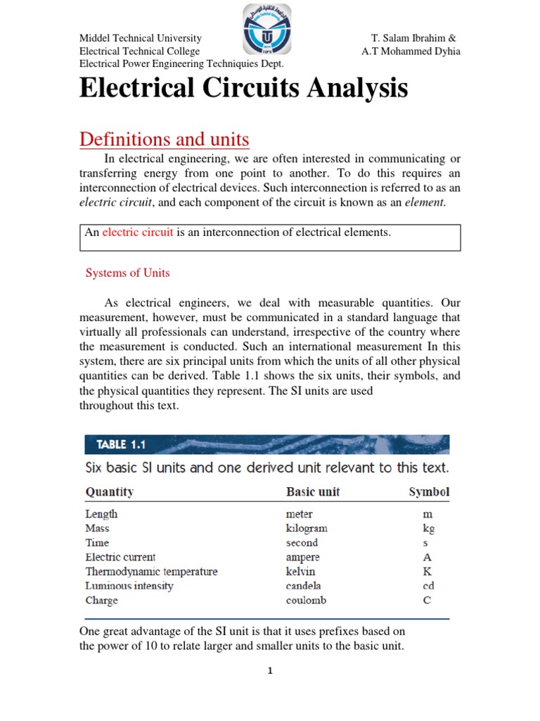 Electric Circuit Analysis - Definitions and Units | PDF | Voltage | Passivity (Engineering)