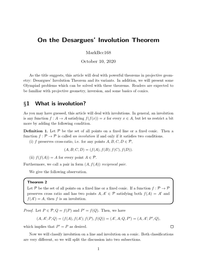 On The Desargues' Involution Theorem | Download Free PDF | Geometric ...