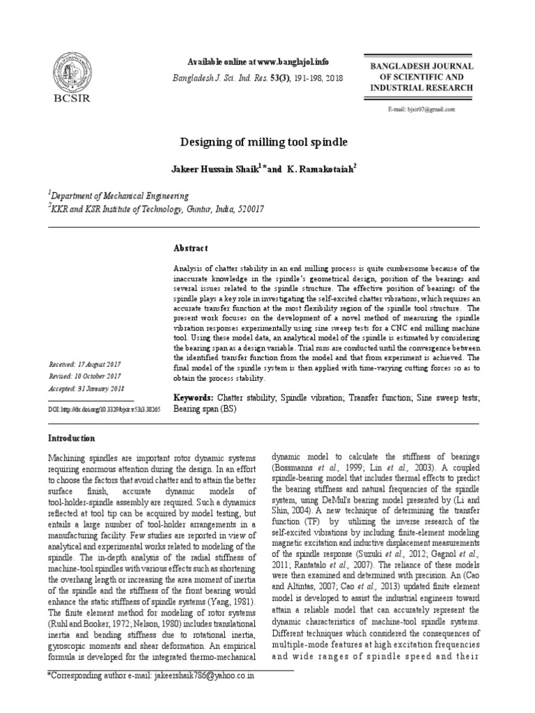 CNC Milling Spindle Dynamics Analysis | PDF | Mechanical Engineering ...