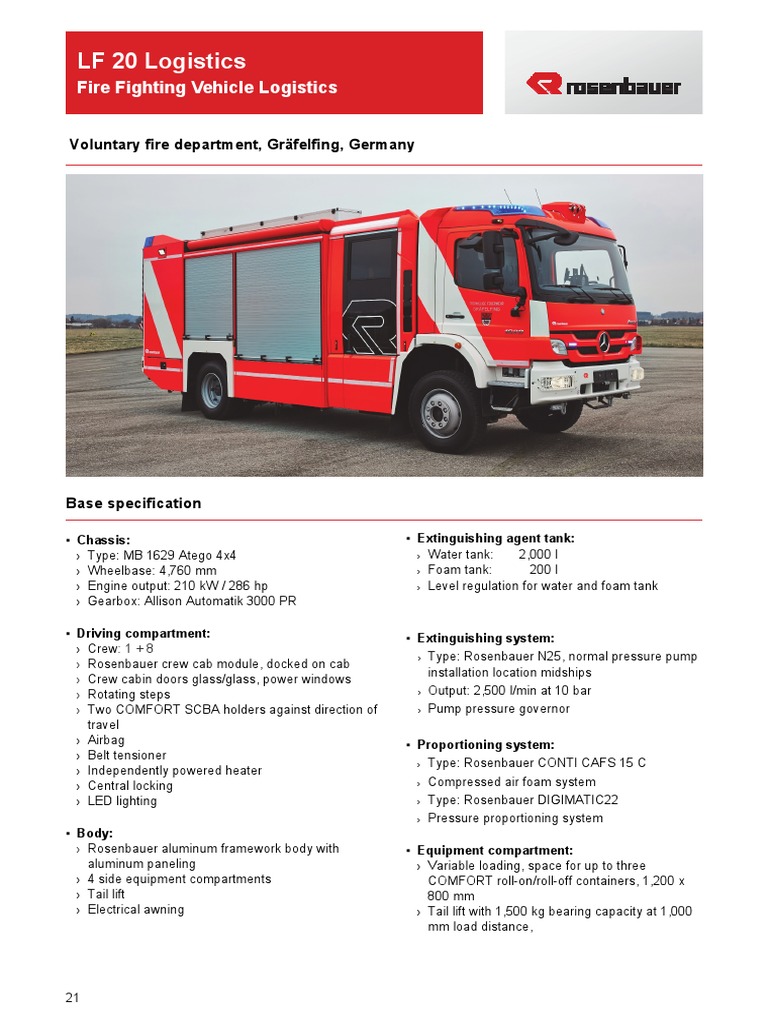 LF 20 Logistics: Fire Fighting Vehicle Logistics | PDF | Truck | Elevator