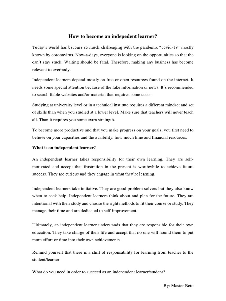 Becoming an Independent Learner | PDF | Study Skills | Learning