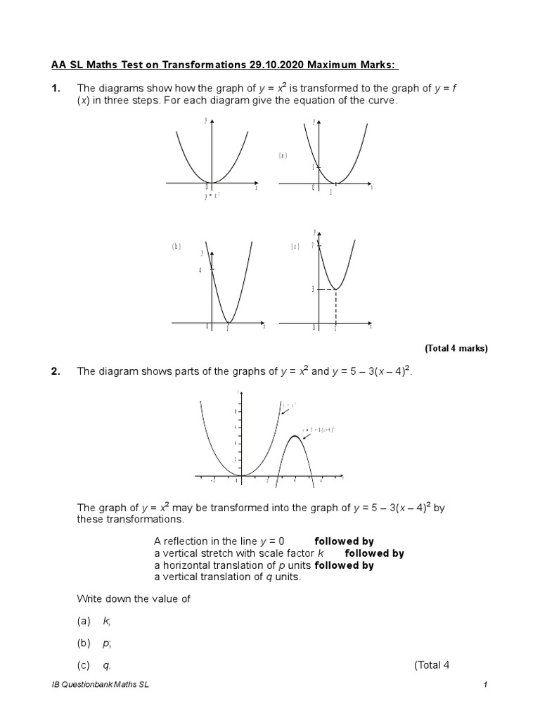 AA - SL - Transformations Test | PDF | Area | Teaching Mathematics