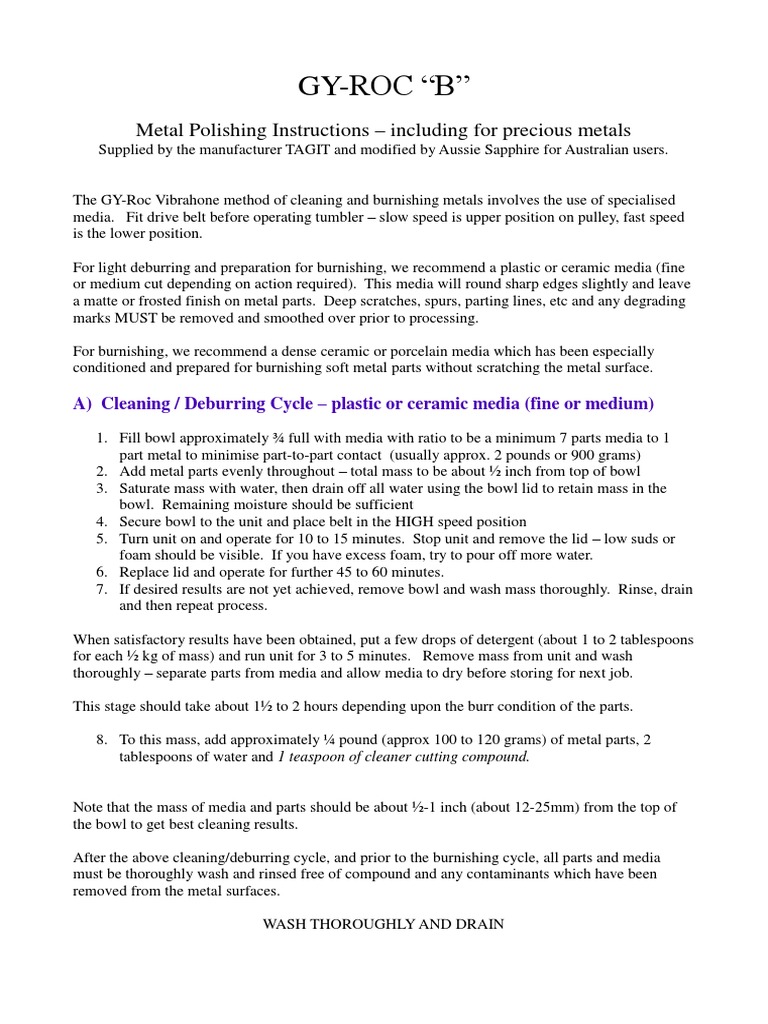 Gy-Roc "B": Metal Polishing Instructions - Including For Precious ...