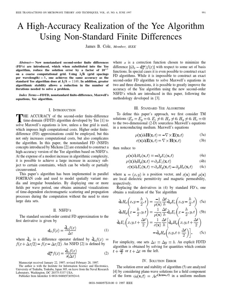 A High-Accuracy Realization of The Yee Algorithm Using Non-Standard Finite Differences | PDF ...
