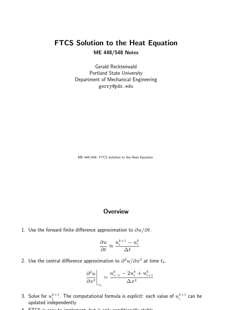 FTCS Solution To The Heat Equation: ME 448/548 Notes | PDF | Initial ...