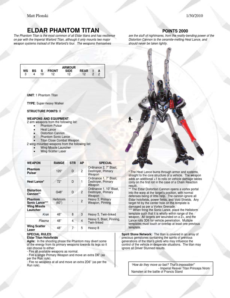 Datasheet Eldar Phantom Titan | Download Free PDF | Military Technology ...