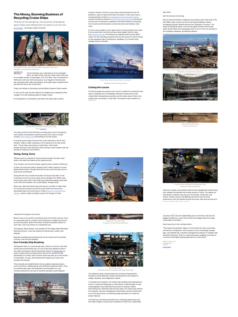 The Messy, Booming Business of Recycling Cruise Ships in Turkey ...