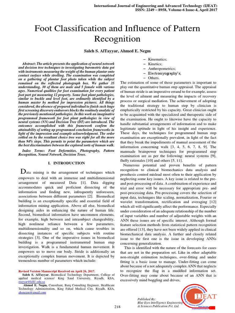 Foot Classification and Influence of Pattern Recognition: Saleh S ...