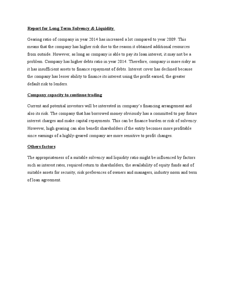 Report For Long Term Solvency & Liquidity | PDF