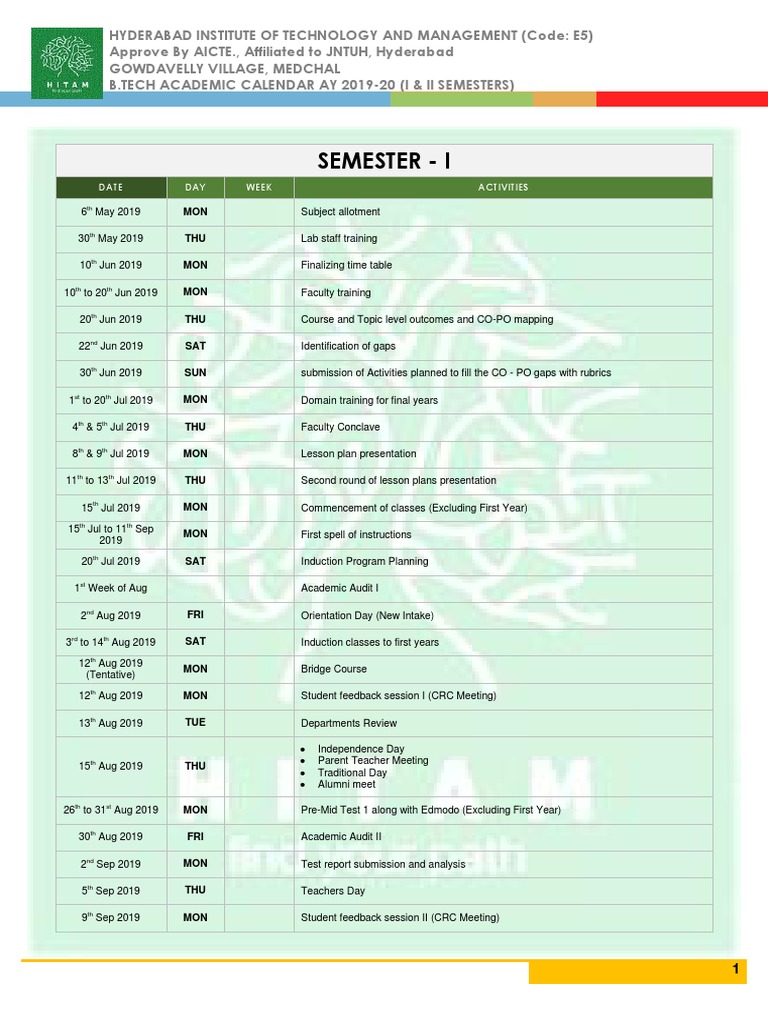 Institutional Calendar 2019 20 | PDF | Academic Term | Schools