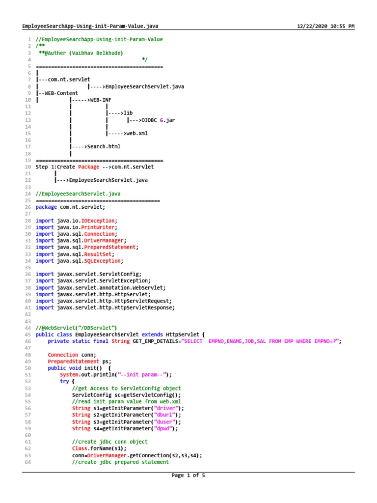 EmployeeSearchApp Using Init Param Values | PDF | Java Servlet | Java Platform