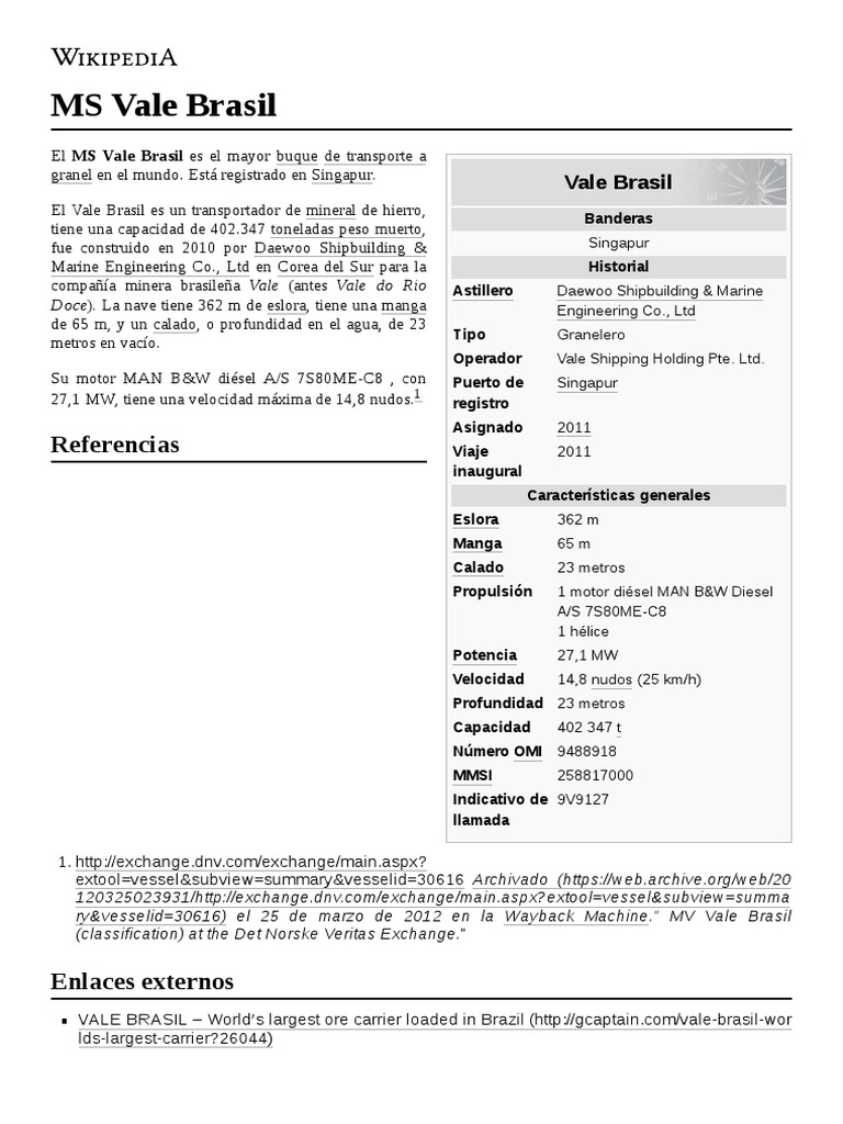MS Vale Brasil | PDF | Envío | Transporte de agua