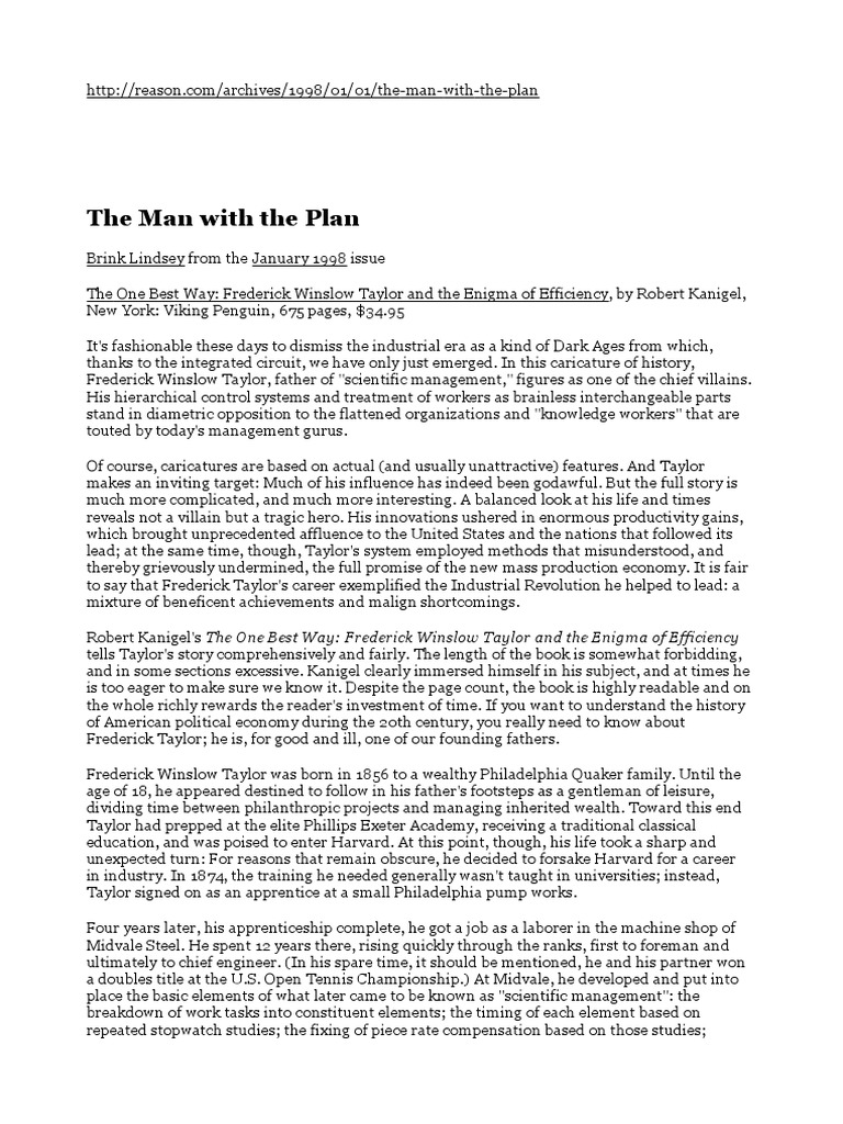 Kanigel Robert - Taylor The One Best Way (Review) - 1998 PDF | PDF