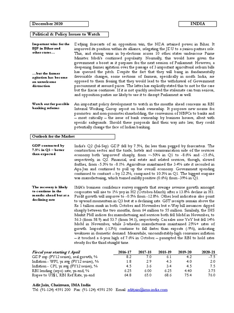 India Brief - December 2020 | Download Free PDF | Reserve Bank Of India ...