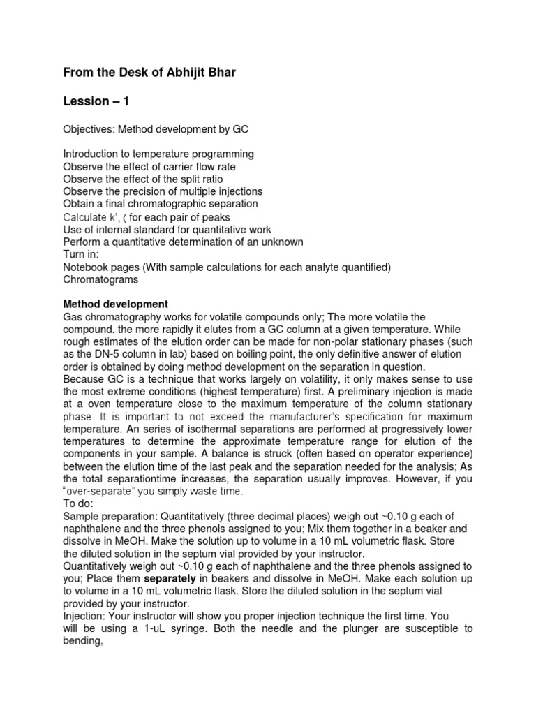 GCmethoddevelopment - 1 PDF | PDF | Gas Chromatography | Chromatography