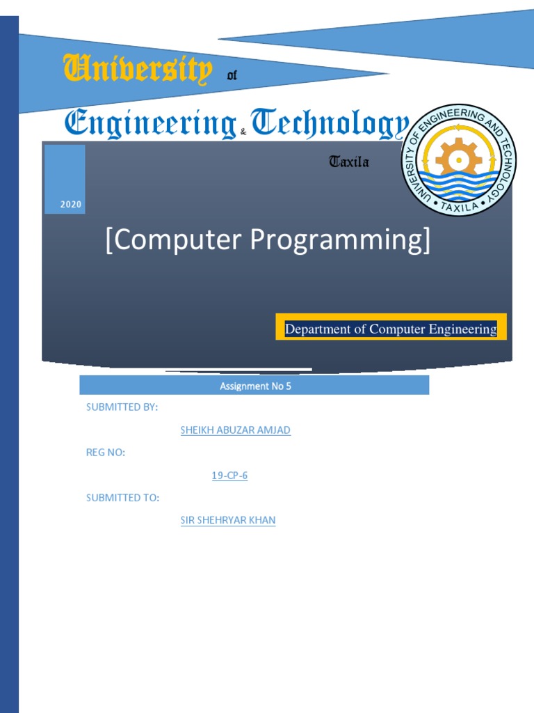 UET Taxila Computer Programming Lab Assignment | PDF | Computer ...