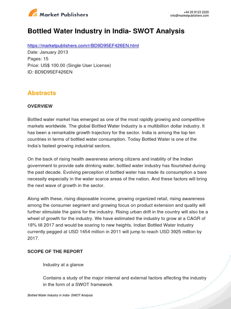 Bottled Water Industry in India Swot Analysis | PDF | Bottled Water ...