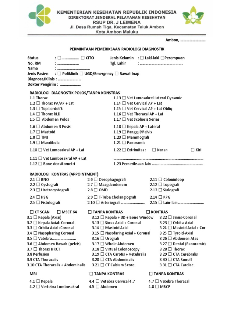 Formulir Permintaan Pemeriksaan Radiologi Diagnostik | PDF