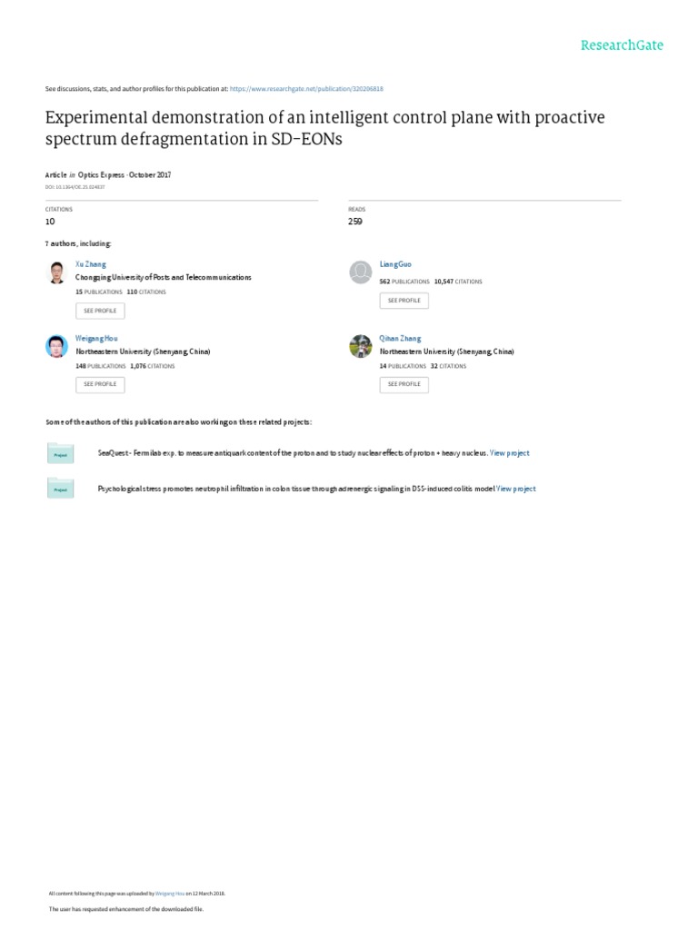 Experimental Demonstration of An Intelligent Control Plane With Proactive Spectrum ...
