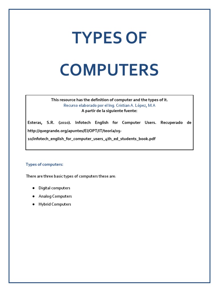 Types of Computer | PDF | Data | Computer Hardware