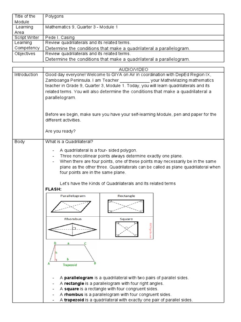 Casing TV Script Math9 Module1 | PDF | Rectangle | Geometric Shapes
