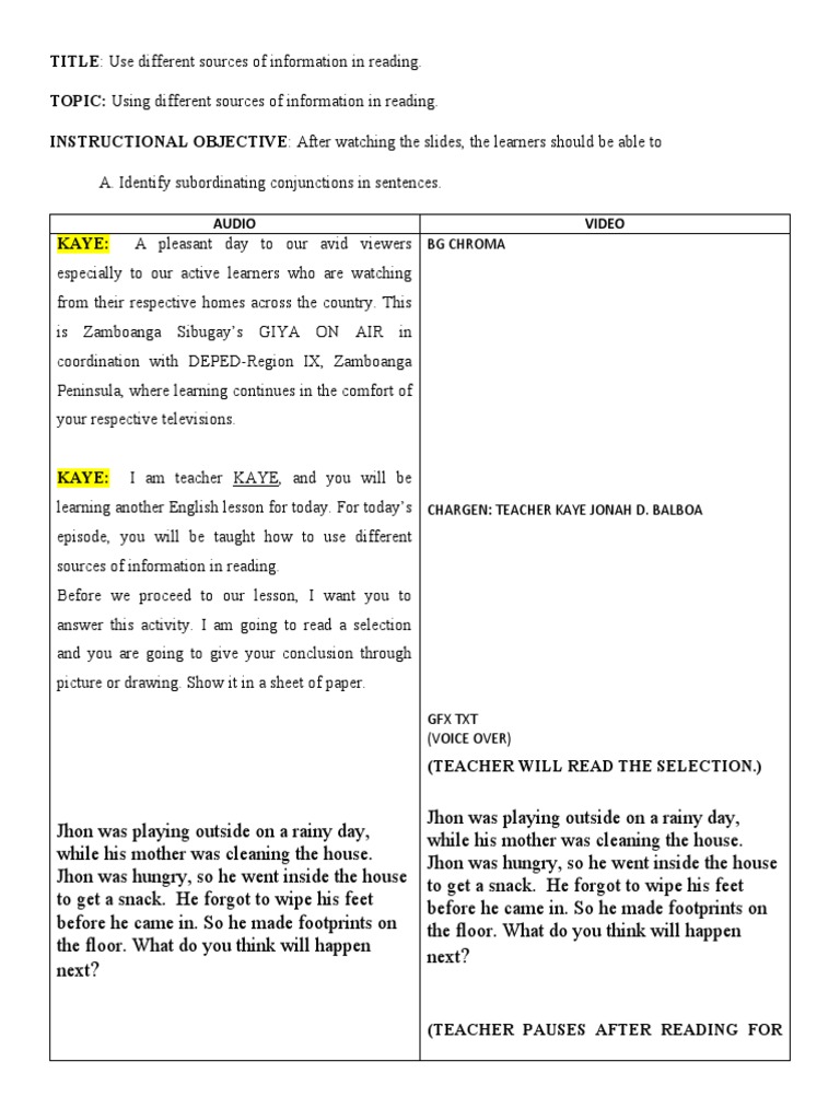 Regional Script For Sources of Info | PDF