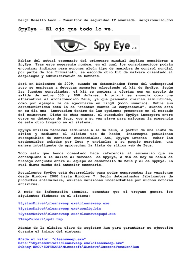 SpyEye: Análisis del Malware y su Evolución | PDF | Microsoft Windows ...