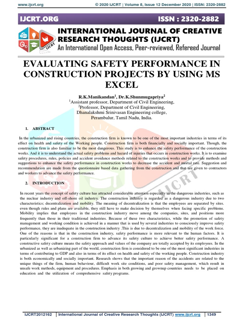 Evaluating Safety Performance in Construction Projects by Using Ms ...