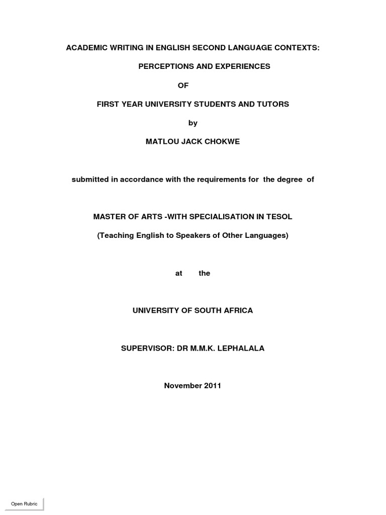 Dissertation Chokwe M PDF | PDF | English As A Second Or Foreign ...