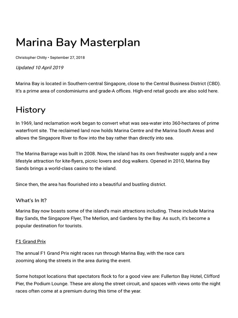 Marina Bay Masterplan | PDF | Leisure