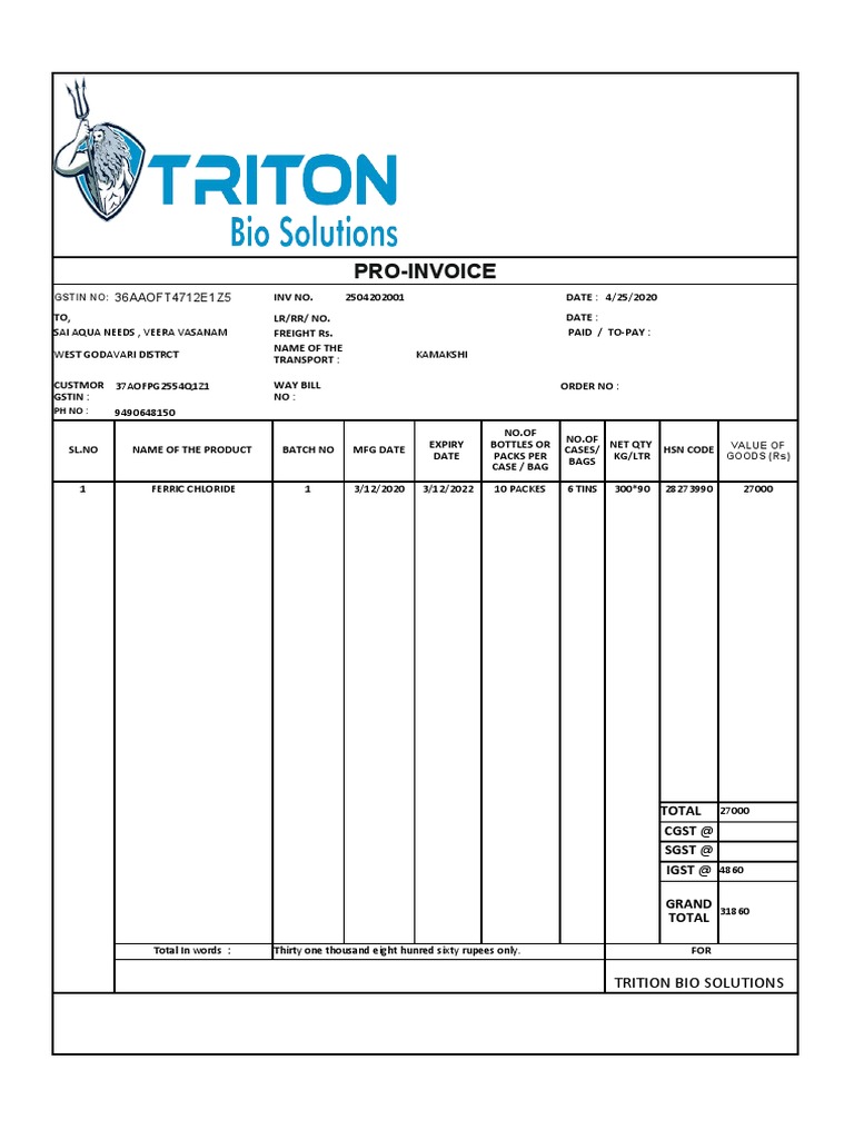 Triton Invoice | PDF | Nature