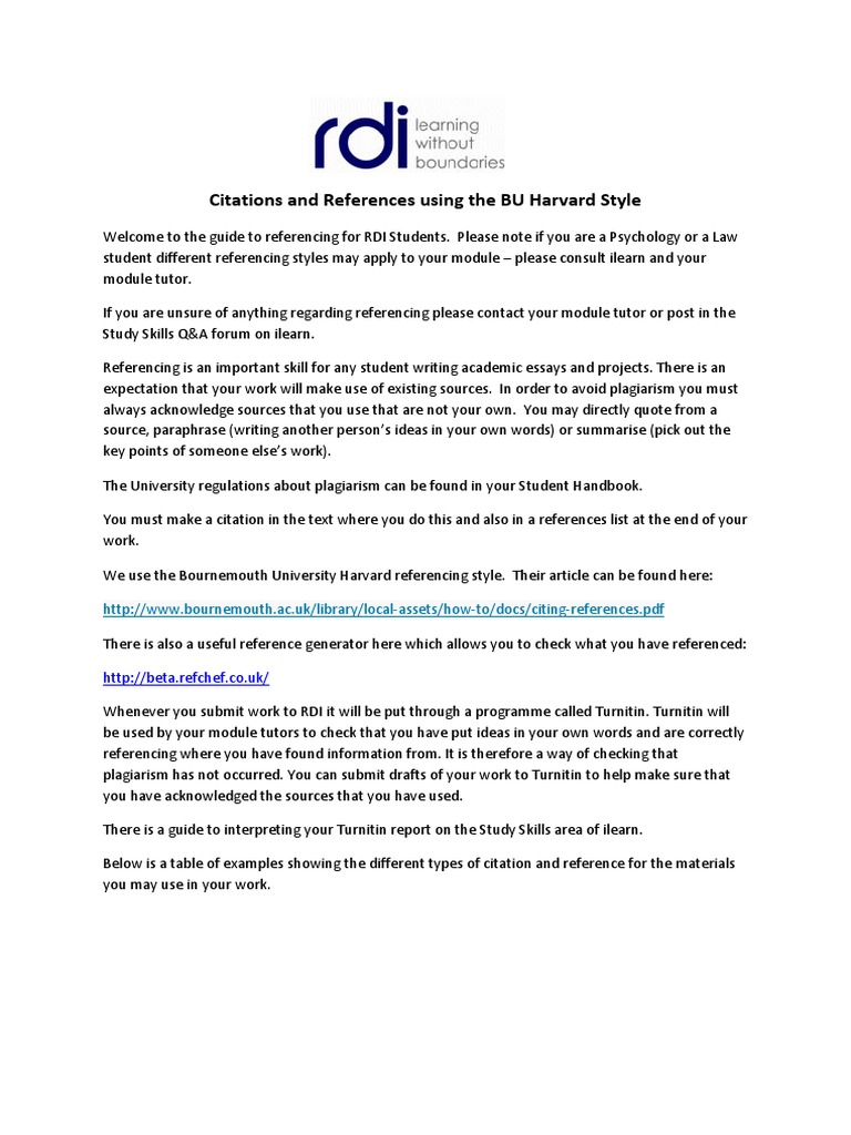 Citations and References Using The BU Harvard Style | PDF | Turnitin ...