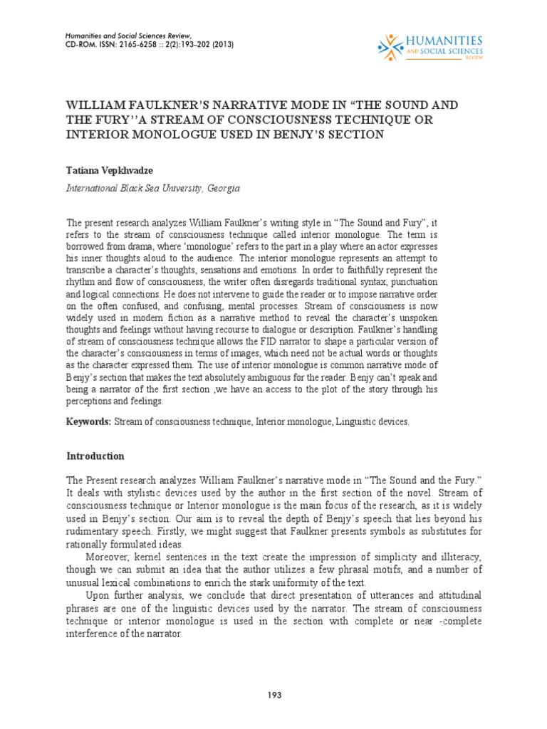 William Faulkner'S Narrative Mode in "The Sound and The Fury''A Stream ...