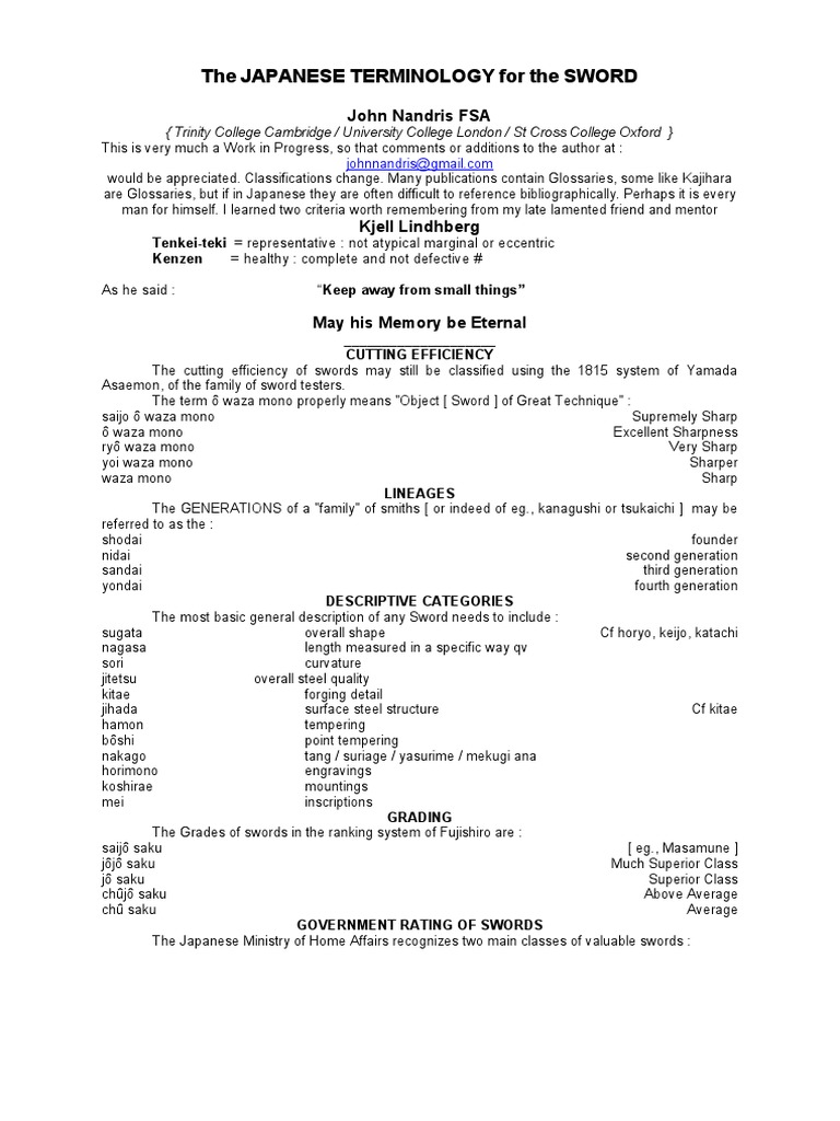 The Japanese Terminology For The Sword: John Nandris FSA | PDF | Shintoism