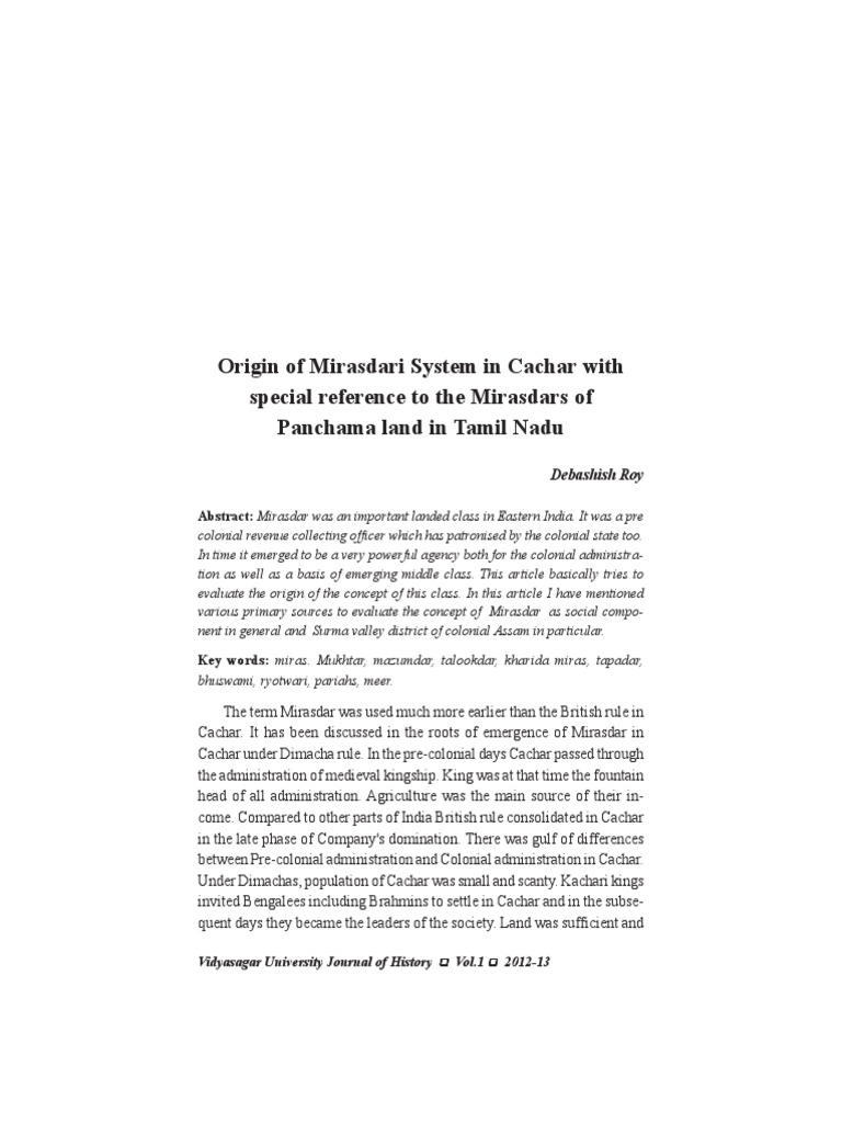 Origin of Mirasdari System in Cachar | PDF | South Asia
