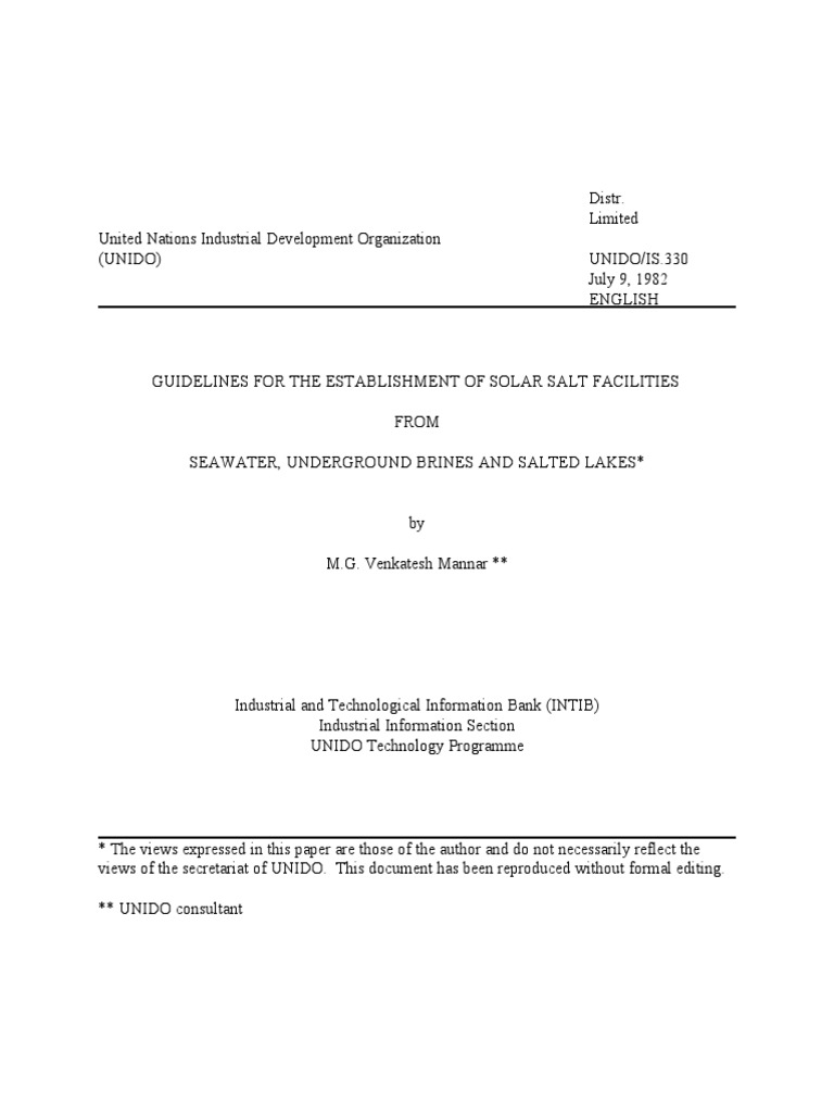 Guidelines for Establishing Solar Salt Facilities: A UNIDO Report on ...