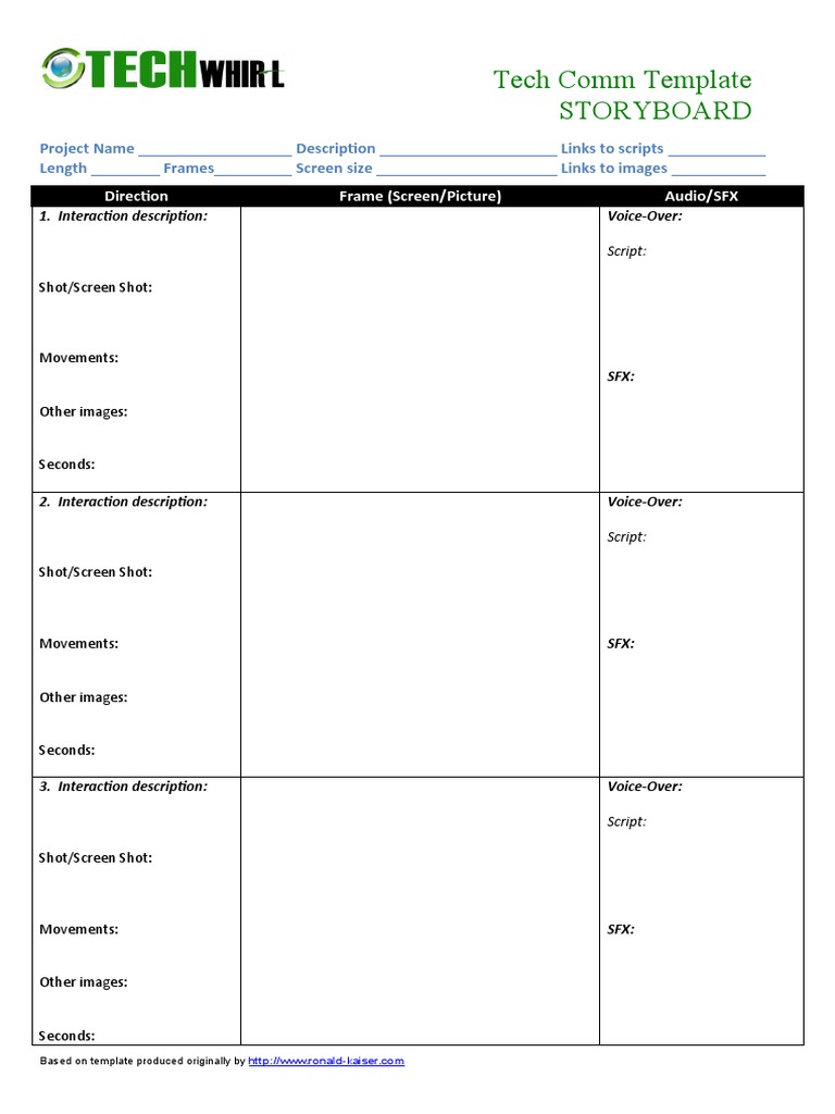 Tech Comm Template Storyboard: Direction Frame (Screen/Picture) Audio ...