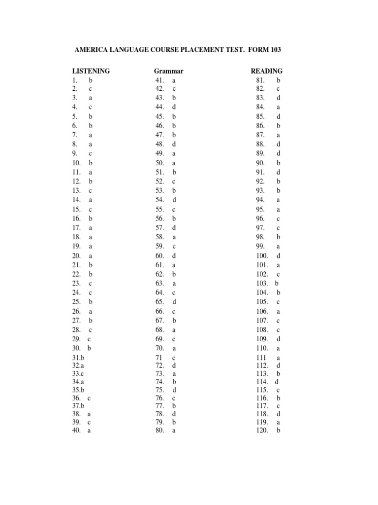 ALCPT - Answer - Key FORM 103 PDF | PDF