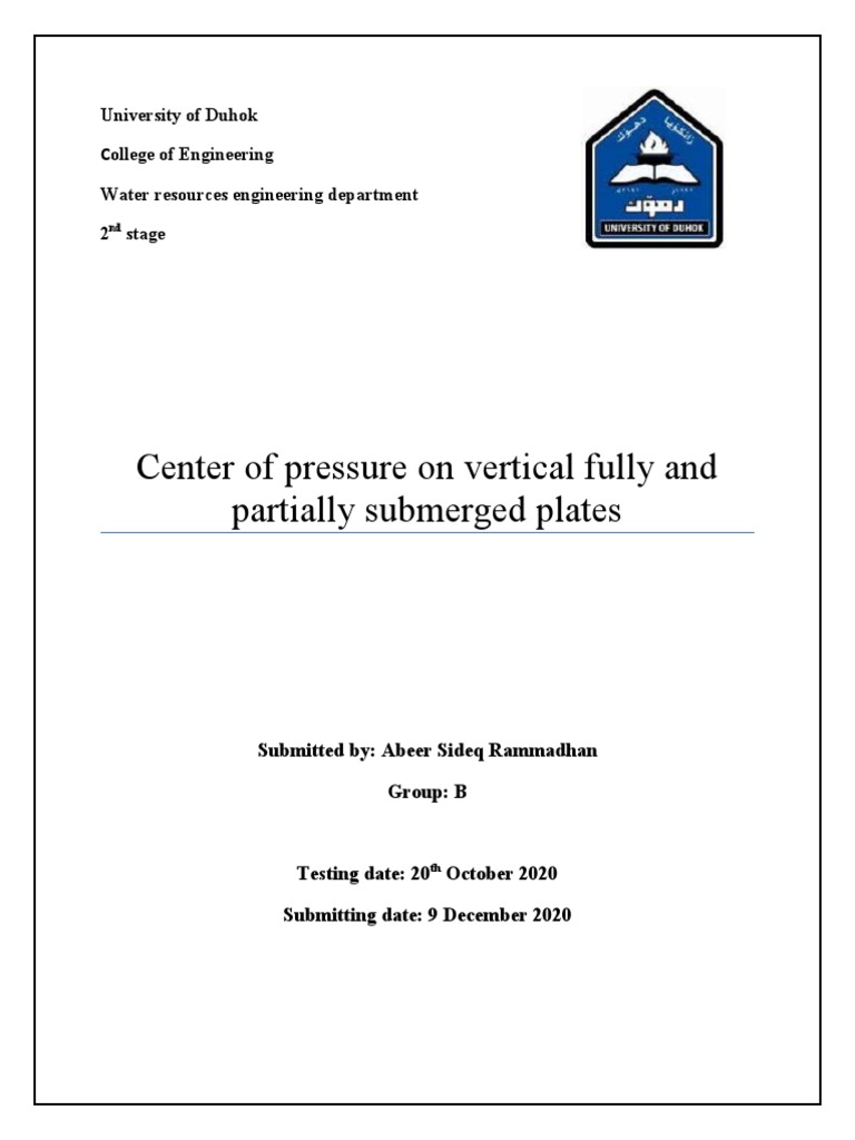 Determining the Center of Pressure on Vertical Plates: An Experimental ...