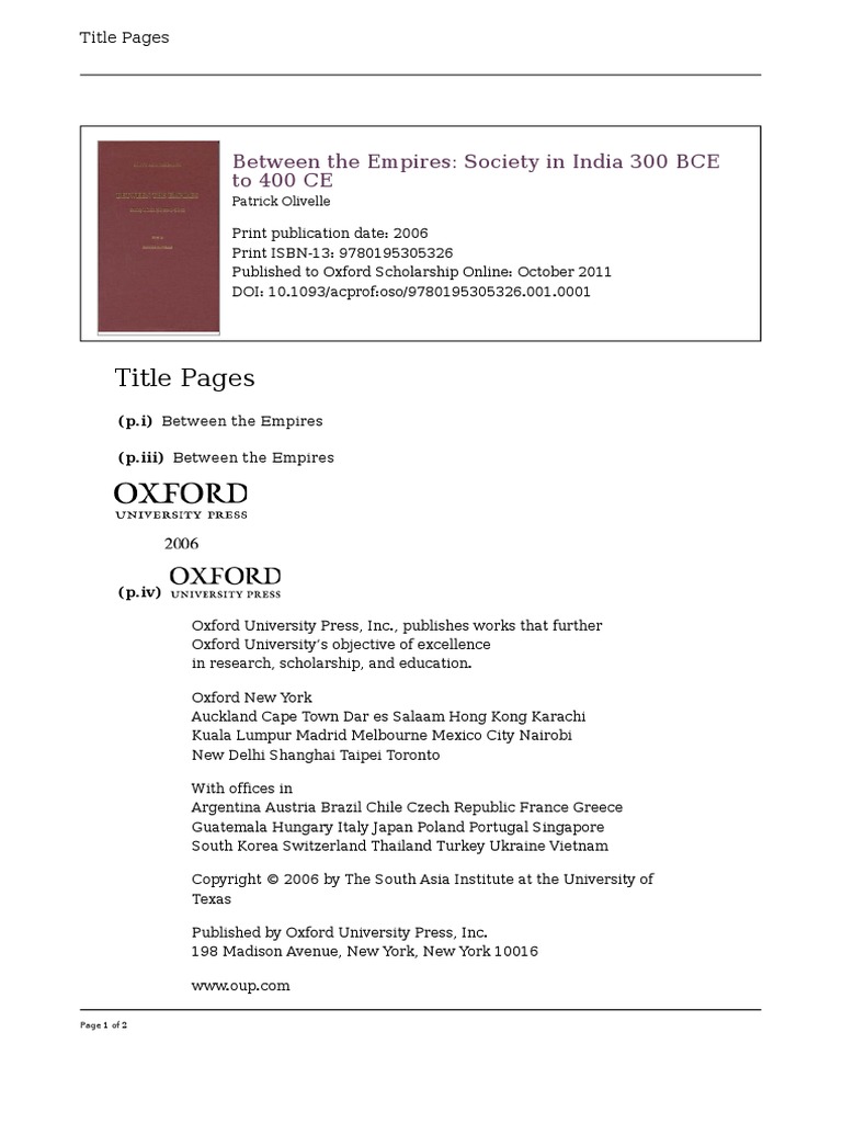 Patrick Olivelle - Between The Empires. Society in India 300 BCE To 400 ...
