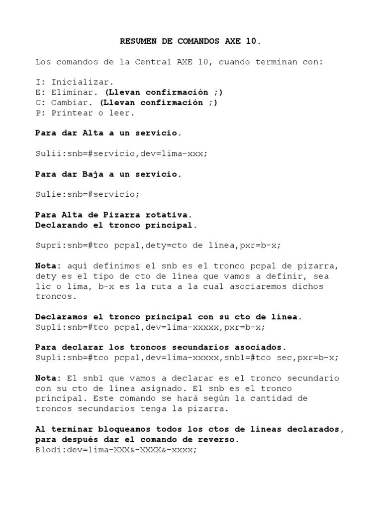 Comandos Axe 10 | Descargar gratis PDF | Business | Informática y tecnología de la información