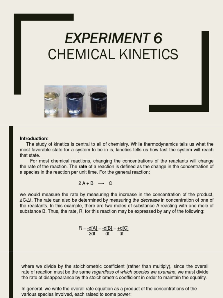 Experiment 6: Chemical Kinetics | PDF | Reaction Rate | Chemical Kinetics