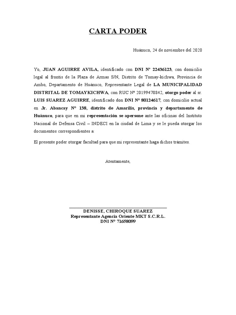Carta Poder para Trámites en INDECI | PDF