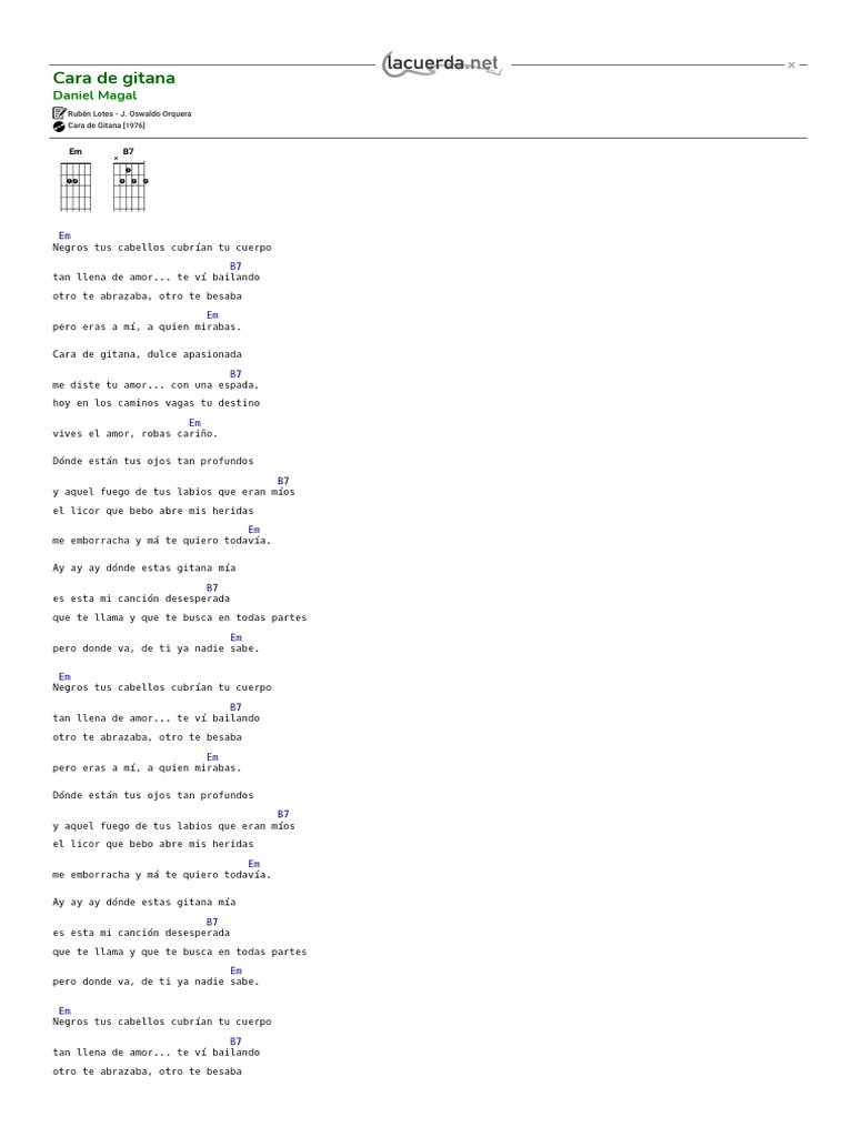 CARA DE GITANA, Daniel Magal - Acordes | PDF