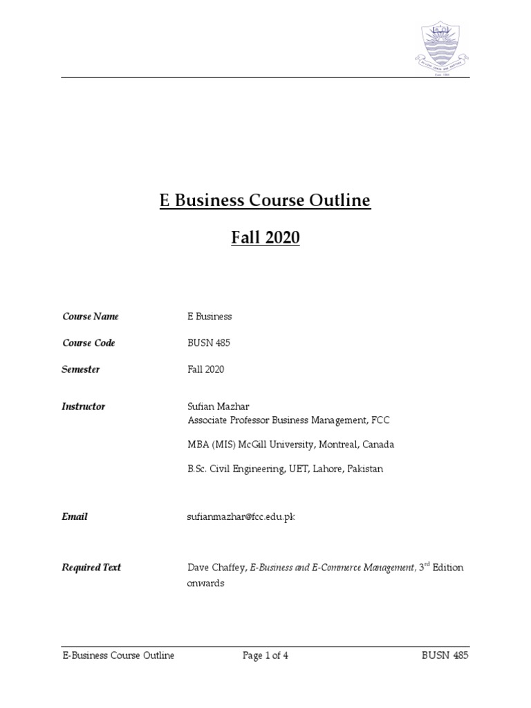 E Business Course Outline Fall 2020: BUSN 485 | PDF | Electronic ...